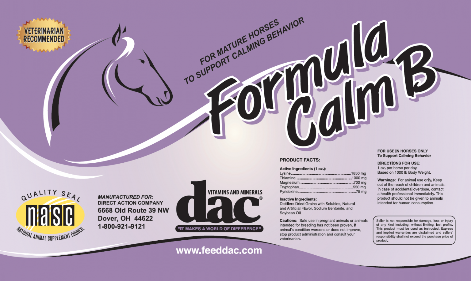 dac® Formula Calm B – dac® | Equine and Livestock Health and Nutrition ...